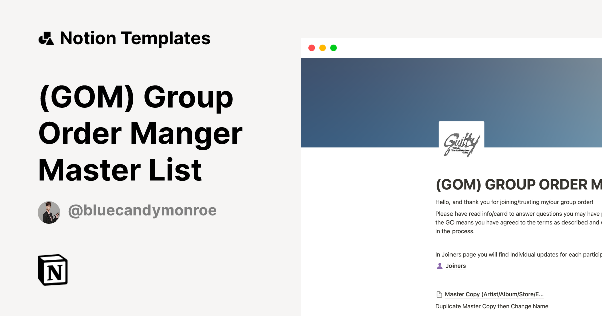 (GOM) Group Order Manger Master List Template | Notion Marketplace