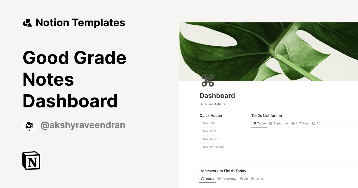 Good Grade Notes Dashboard Template by Akshay Raveendran | Notion ...
