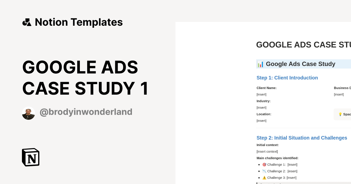 GOOGLE ADS CASE STUDY 1 Template by Candela Tapia Gomez | Notion ...
