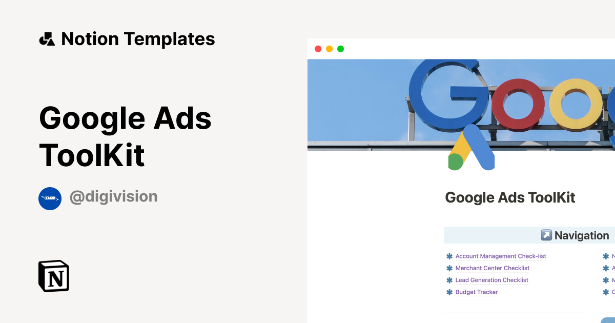 Google Ads ToolKit Template | Notion Marketplace