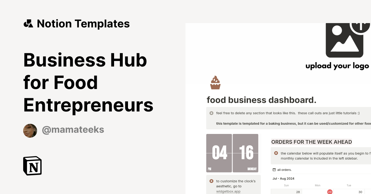 Business Hub for Food Entrepreneurs Template by mamateeks | Notion ...