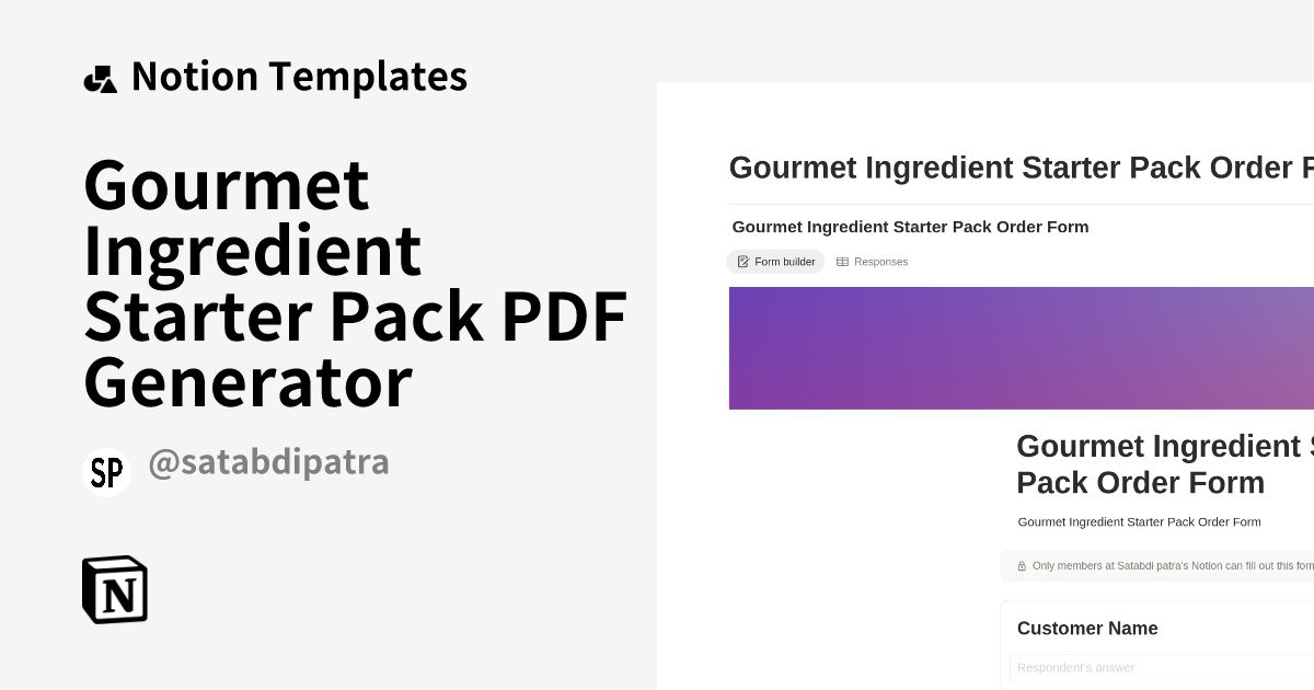 Gourmet Ingredient Starter Pack PDF Generator Template | Notion Marketplace