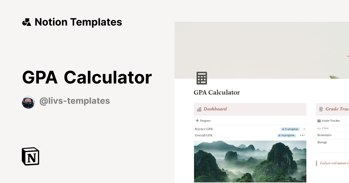 GPA Calculator Template by Liv's Templates | Notion Marketplace
