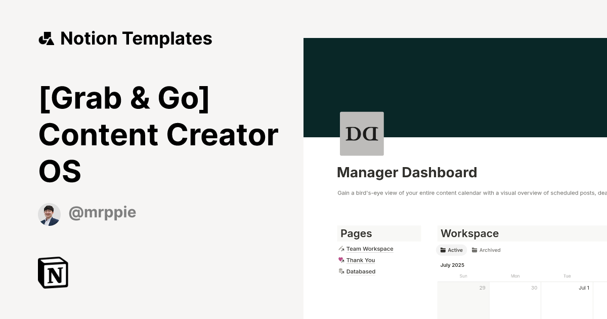 [Grab & Go] Content Creator OS Template | Notion Marketplace