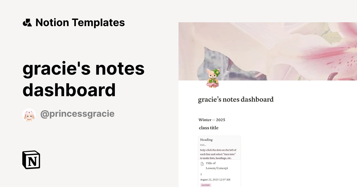 gracie's notes dashboard Template | Notion Marketplace