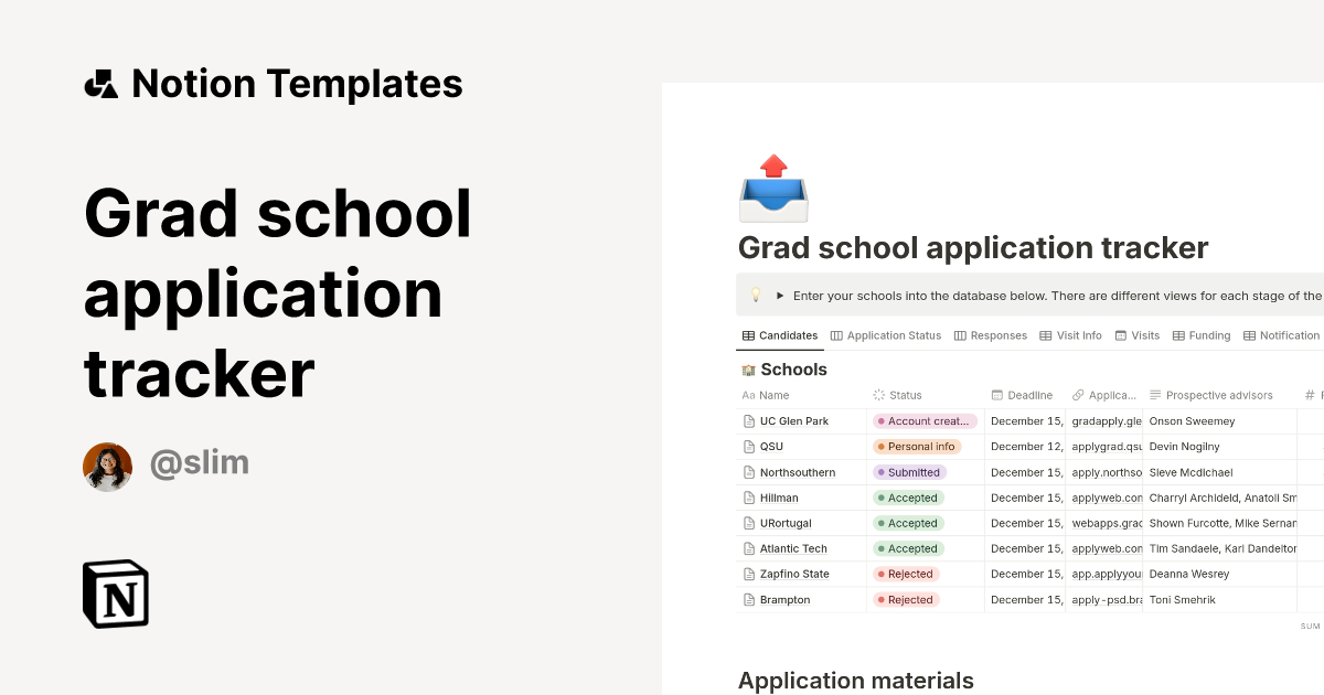 Grad school application tracker Template by Slim | Notion Marketplace