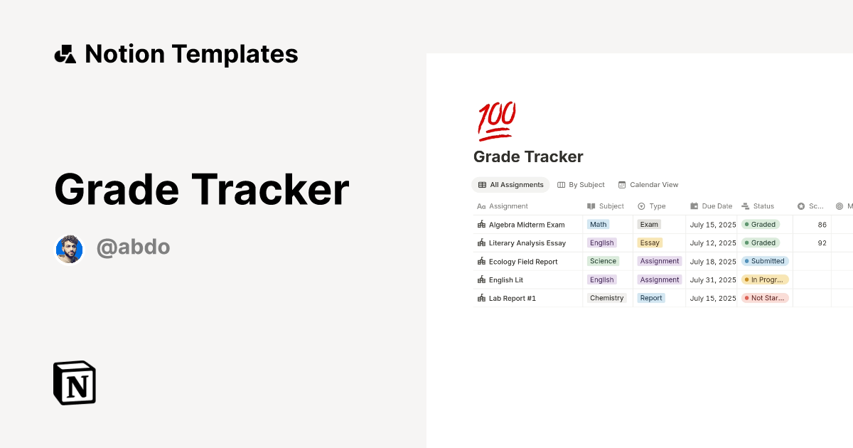 Grade Tracker Template | Notion Marketplace