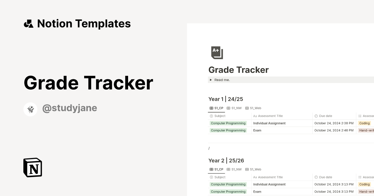 Grade Tracker Template | Notion Marketplace