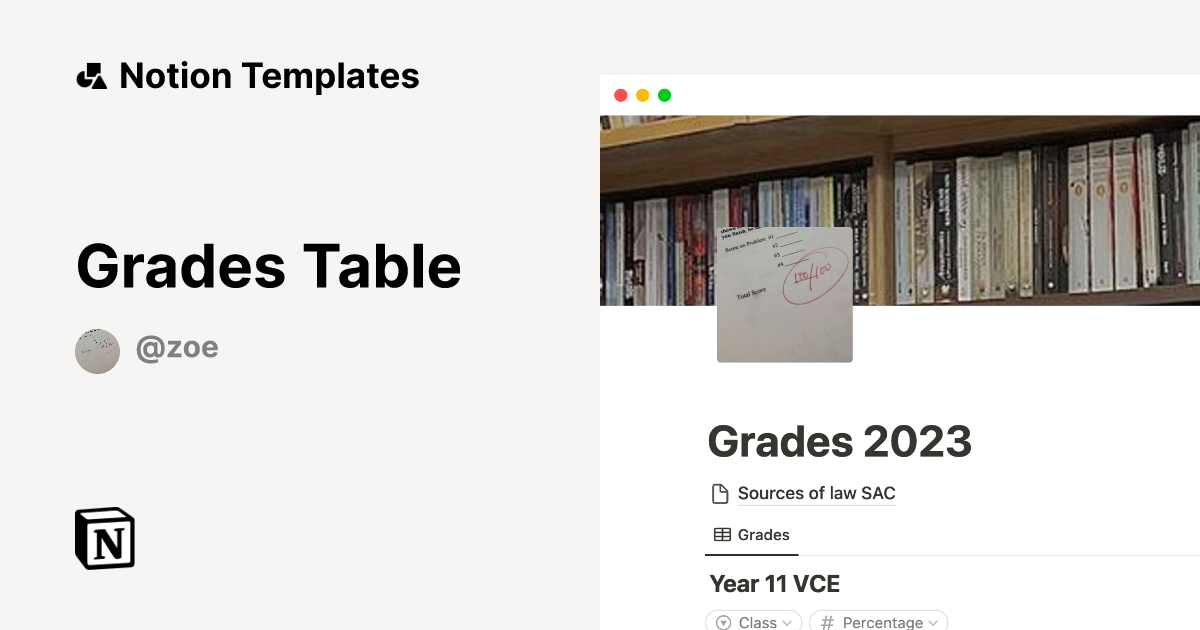 Grades Table Template by Zoe | Notion Marketplace