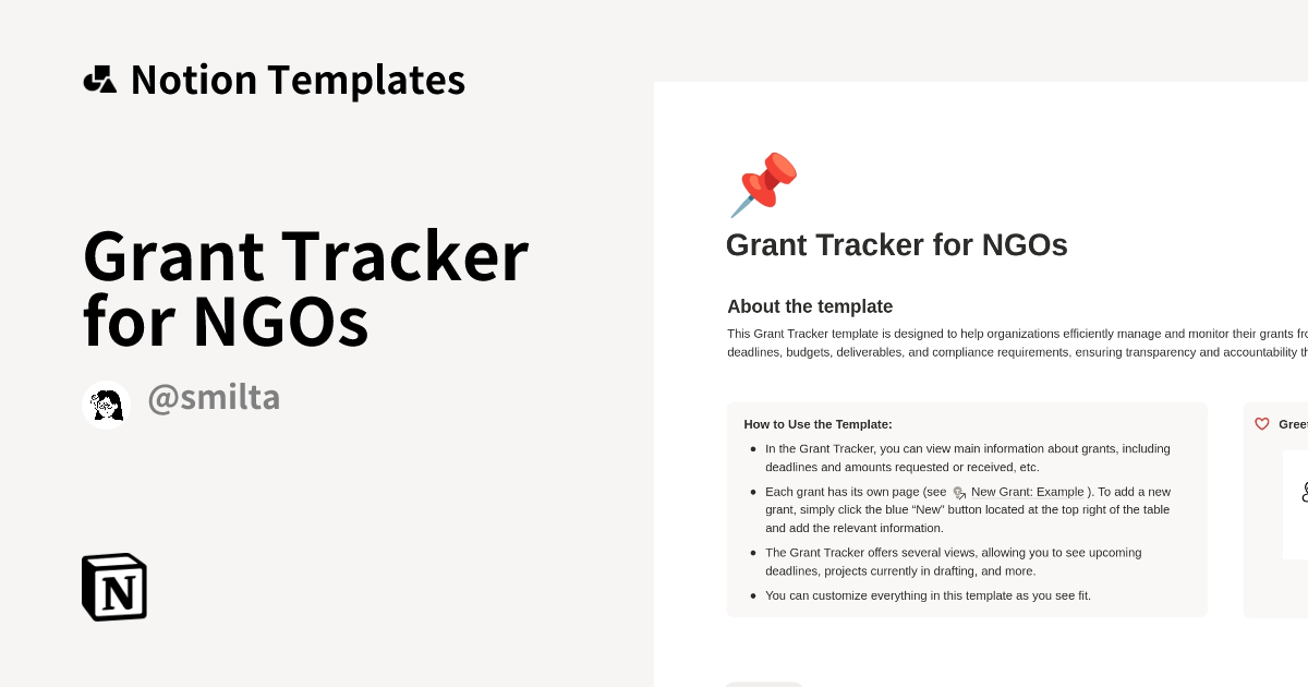 Grant Tracker for NGOs Template by Emily | Notion Marketplace