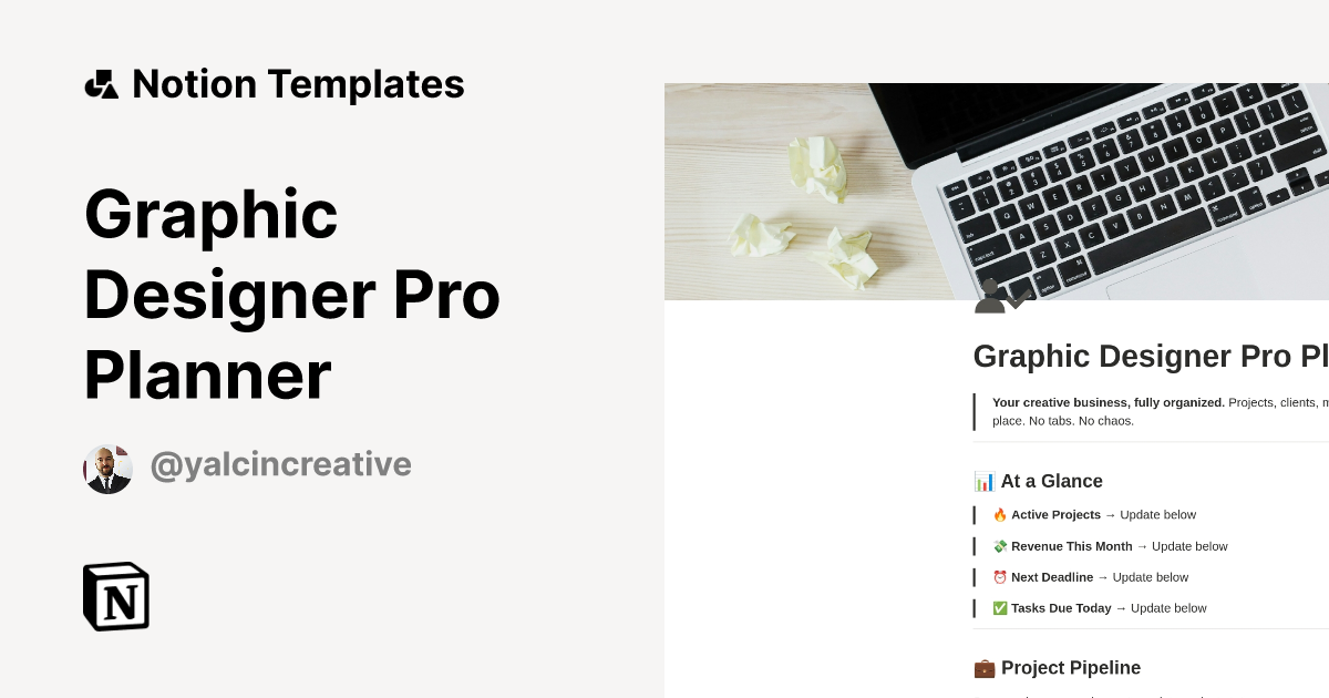 Graphic Designer Pro Planner Template by YUDesign | Notion Marketplace