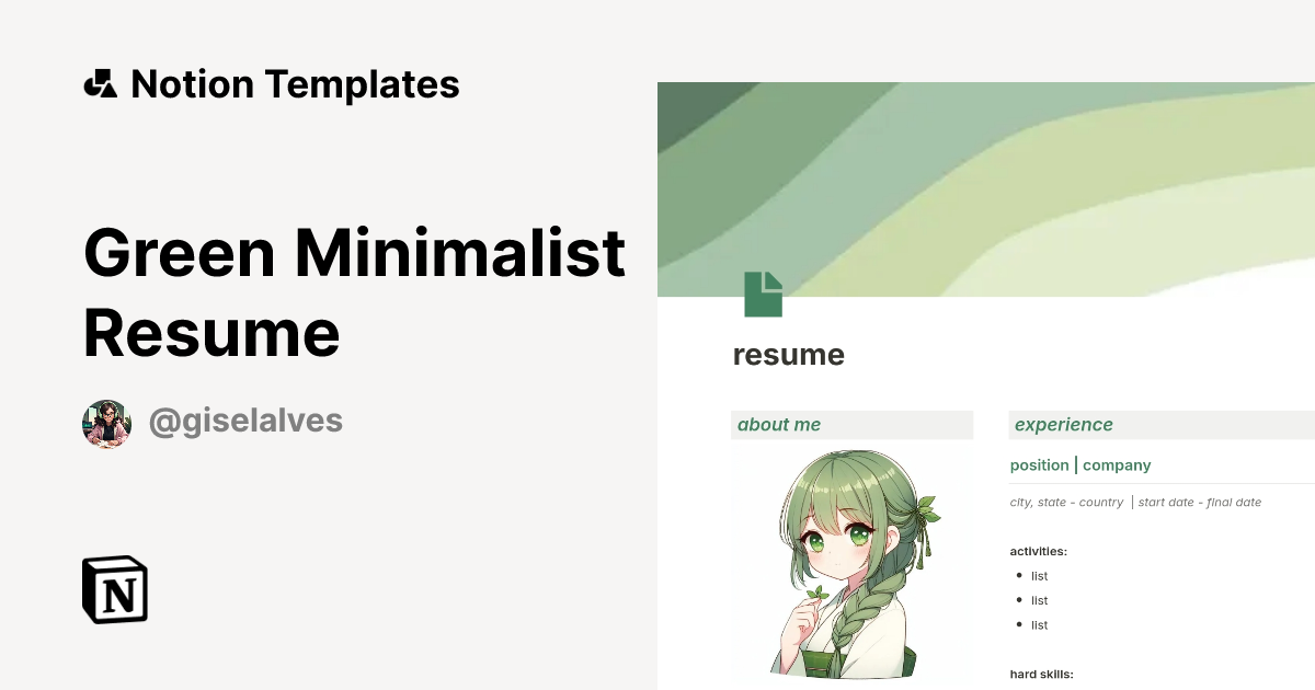 Green Minimalist Resume Template | Notion Marketplace
