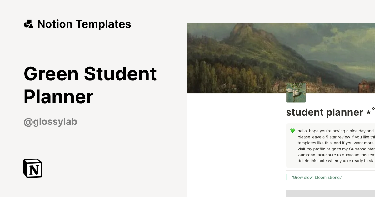 Green Student Planner Template by GlossyLab | Notion Marketplace