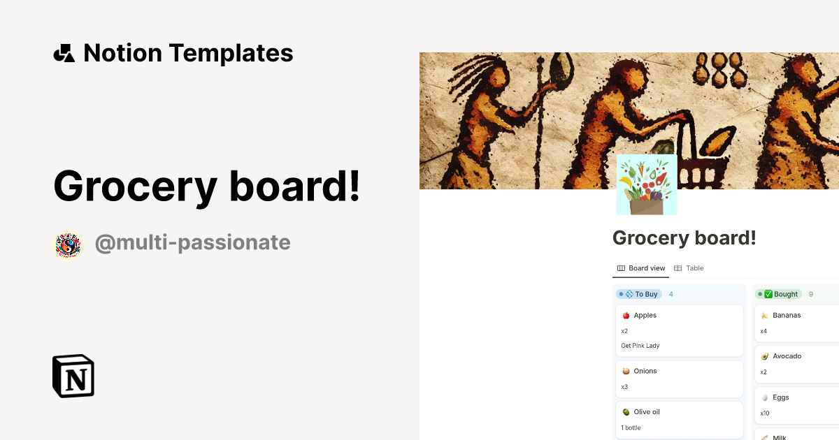 Grocery board! Template by Multi-passionate | Notion Marketplace