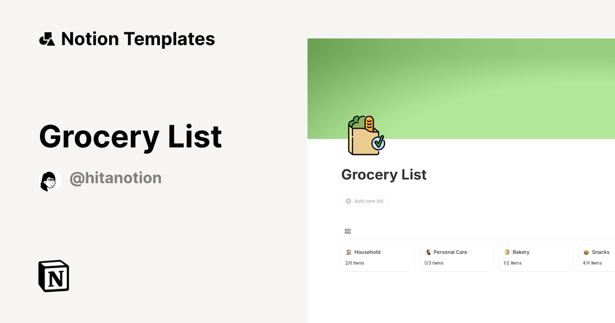 Grocery List Template by HitaNotion | Notion Marketplace