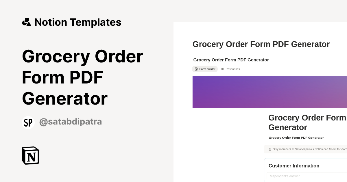 Grocery Order Form PDF Generator Template by Satabdi Patra | Notion ...