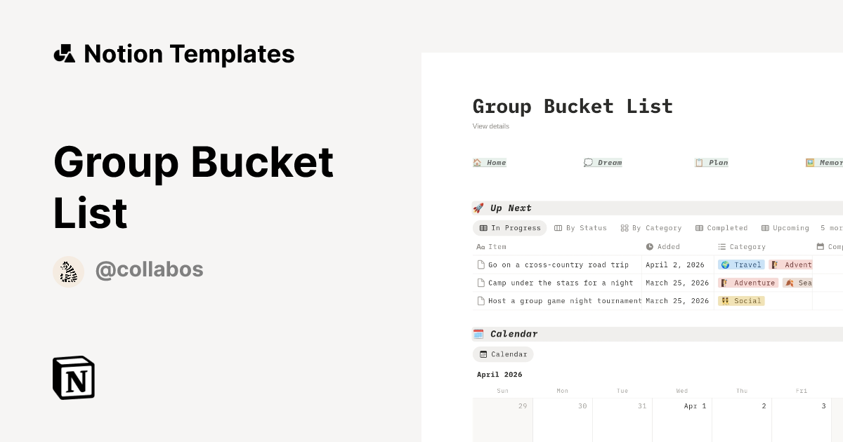 Group Bucket List Template | Notion Marketplace