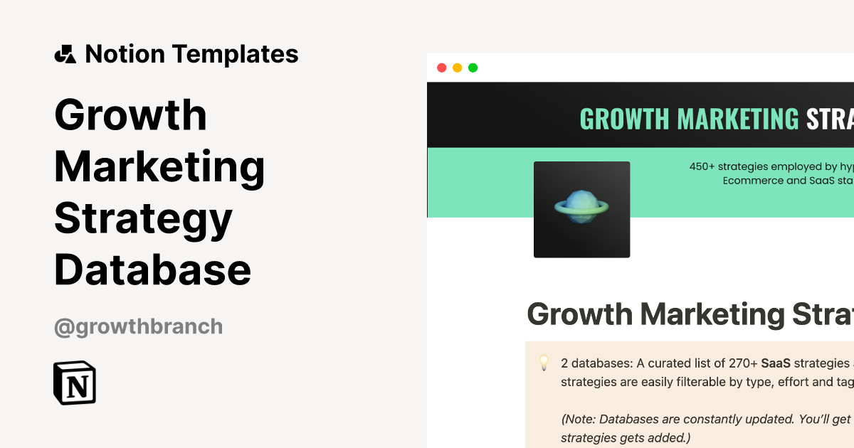 Growth Marketing Strategy Database Template | Notion Marketplace