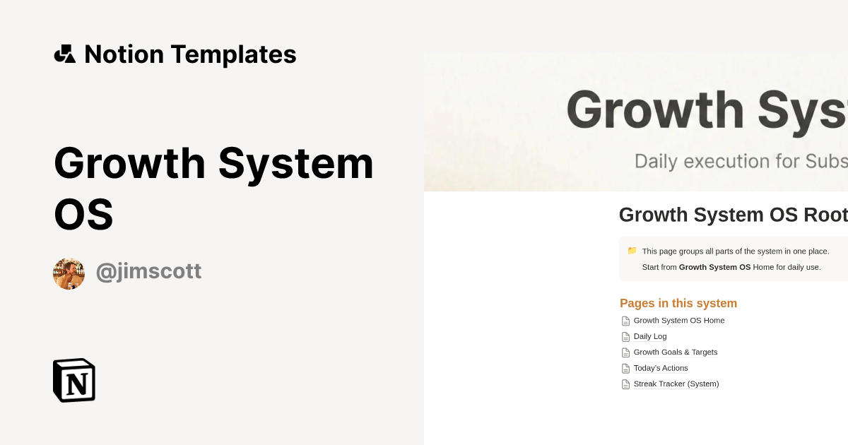 Growth System OS Template by Jim Scott | Notion Marketplace