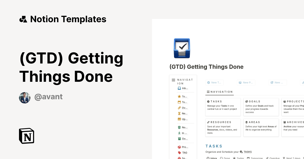 (GTD) Getting Things Done Template by Avant | Notion Marketplace