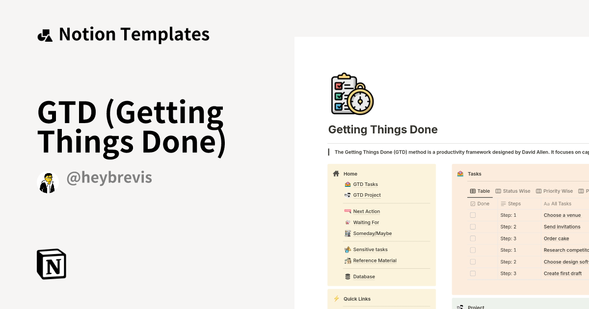 GTD (Getting Things Done) Template by heybrevis | Notion Marketplace