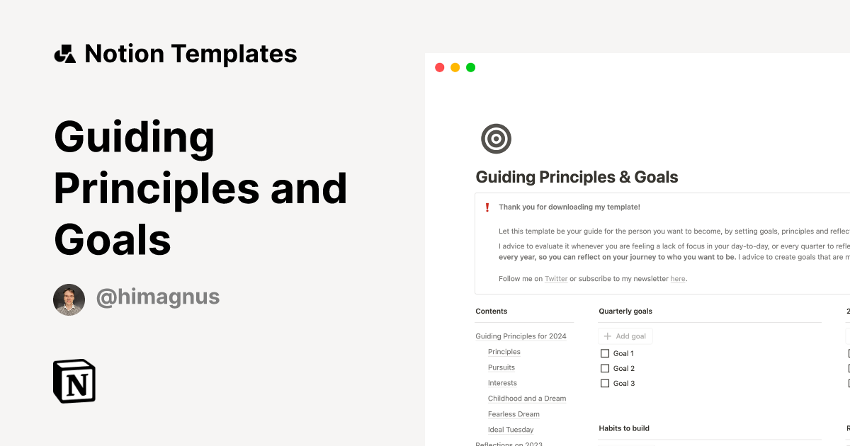 Guiding Principles and Goals Template | Notion Marketplace