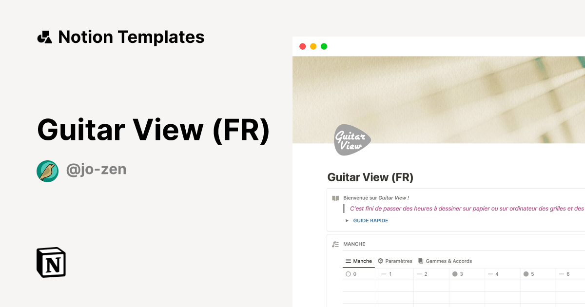 Guitar View (FR) Template | Notion Marketplace