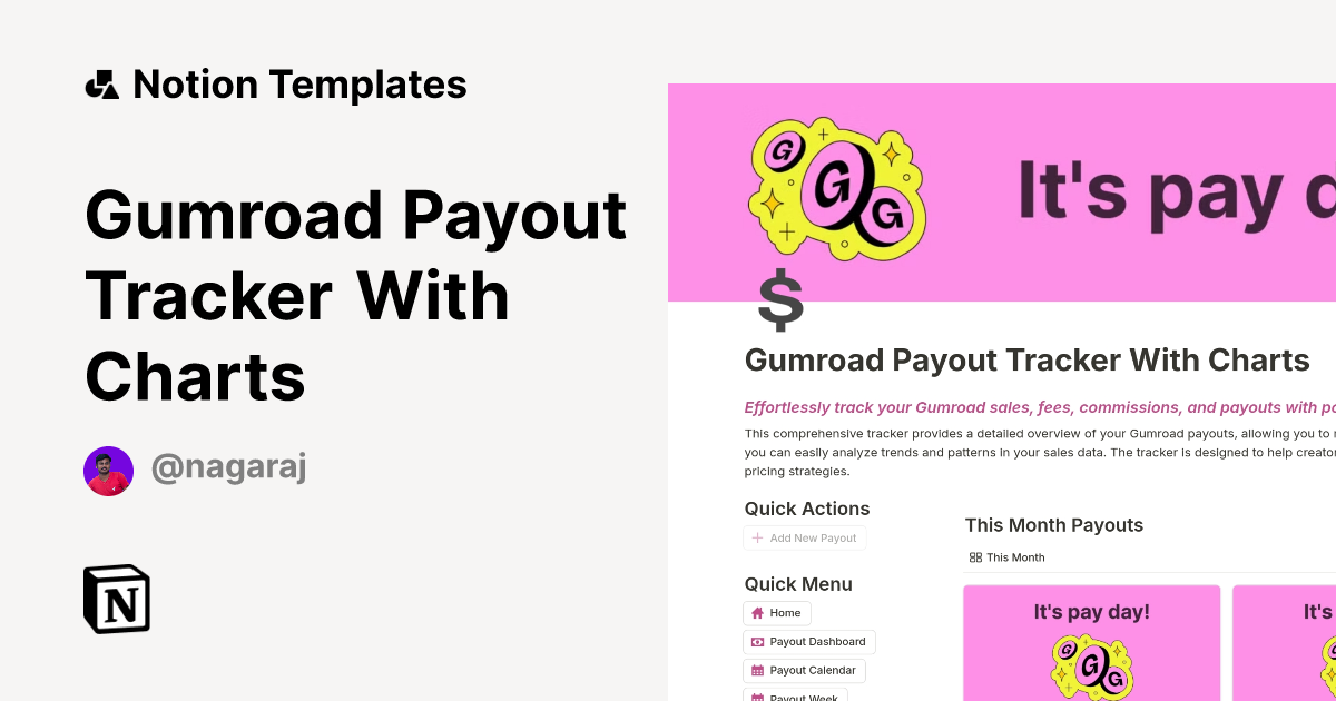 Gumroad Payout Tracker With Charts Template by Nagaraj | Notion Marketplace