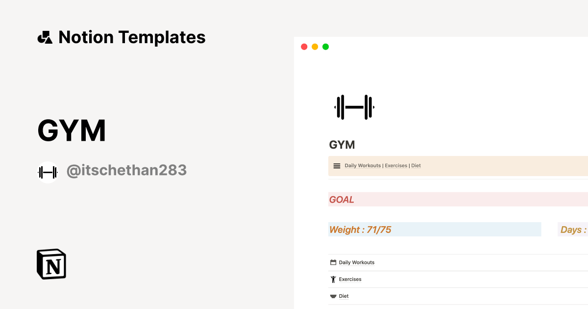 GYM Template by Chethan | Notion Marketplace