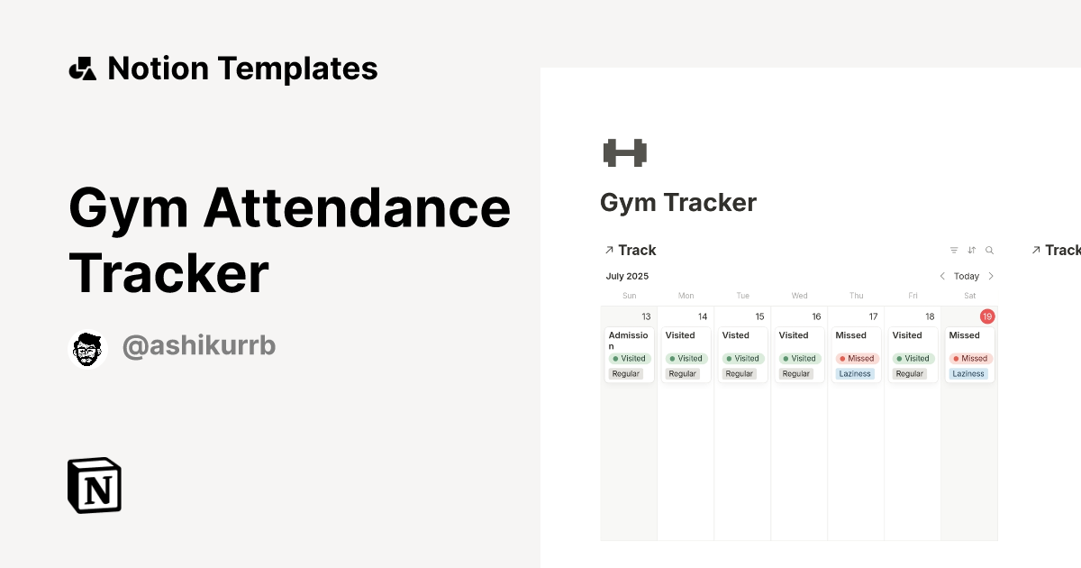 Gym Attendance Tracker Template | Notion Marketplace
