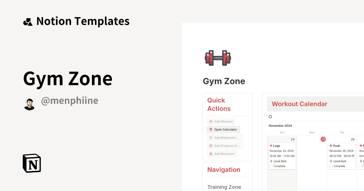 Gym Zone Template by Menphiine | Notion Marketplace