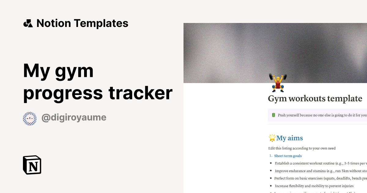 My gym progress tracker Template | Notion Marketplace