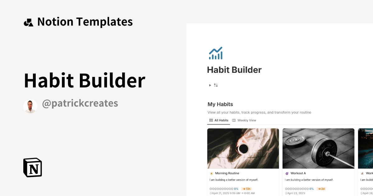 Habit Builder Template by Patrick | Notion Marketplace