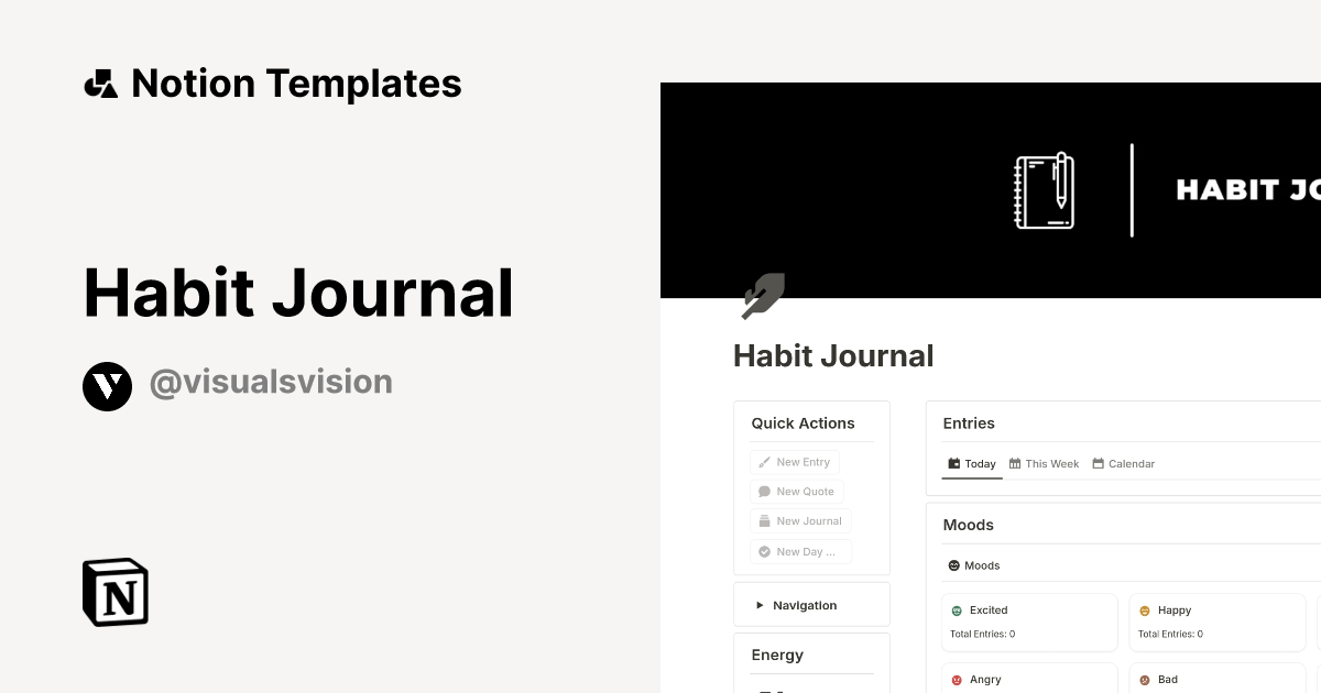 Habit Journal Template by Twoz | Notion Marketplace