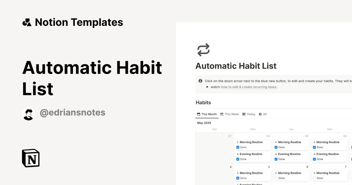 Automatic Habit List Template | Notion Marketplace