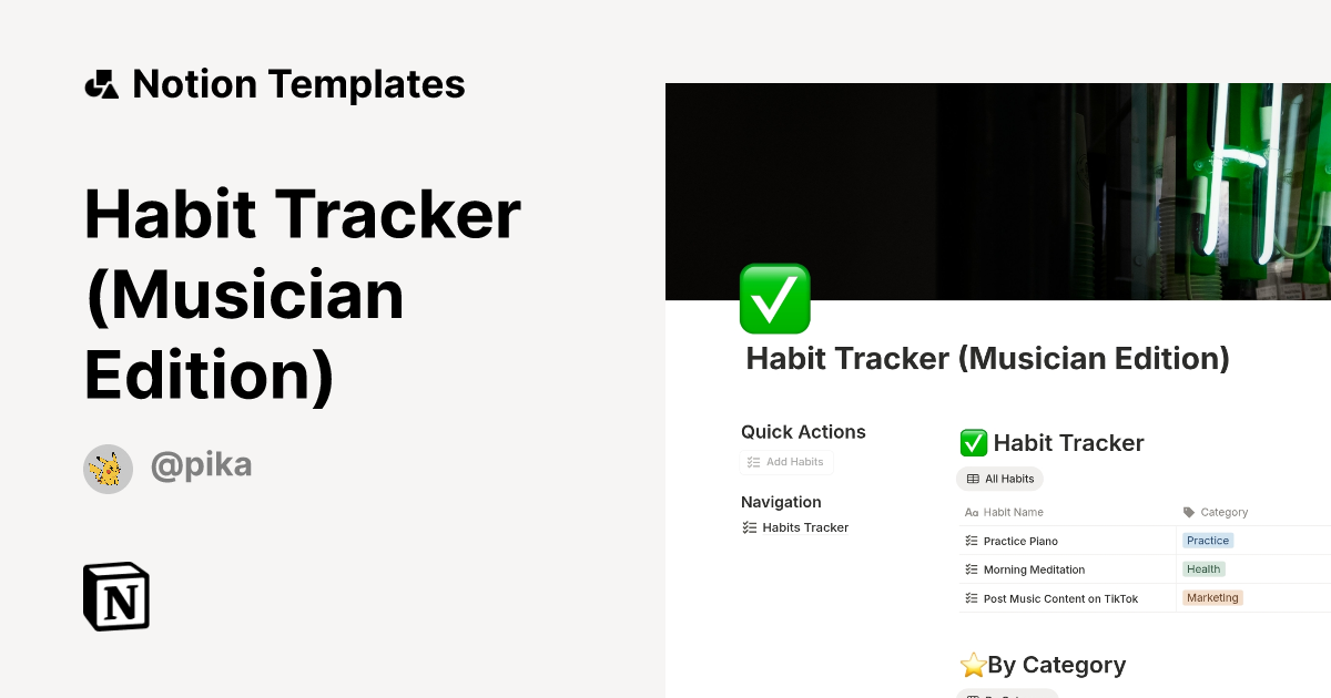 Habit Tracker (Musician Edition) Template | Notion Marketplace