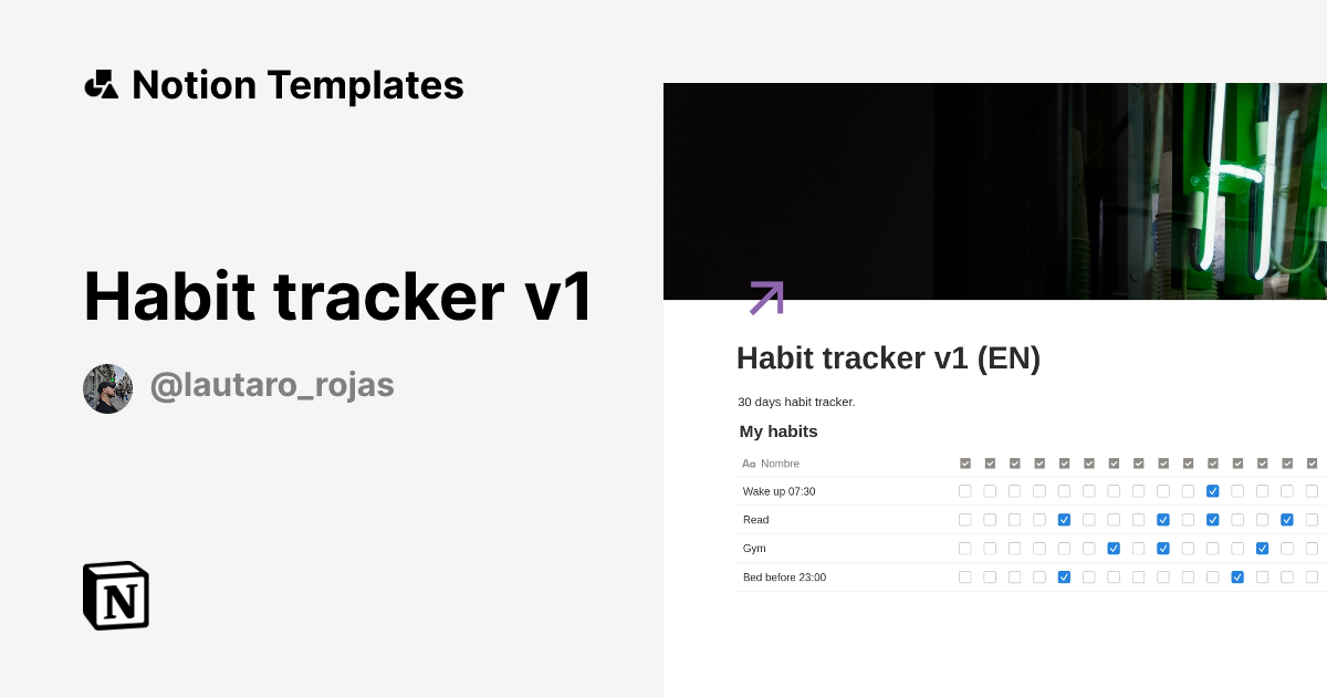 Habit tracker v1 Template by Lautaro Rojas | Notion Marketplace