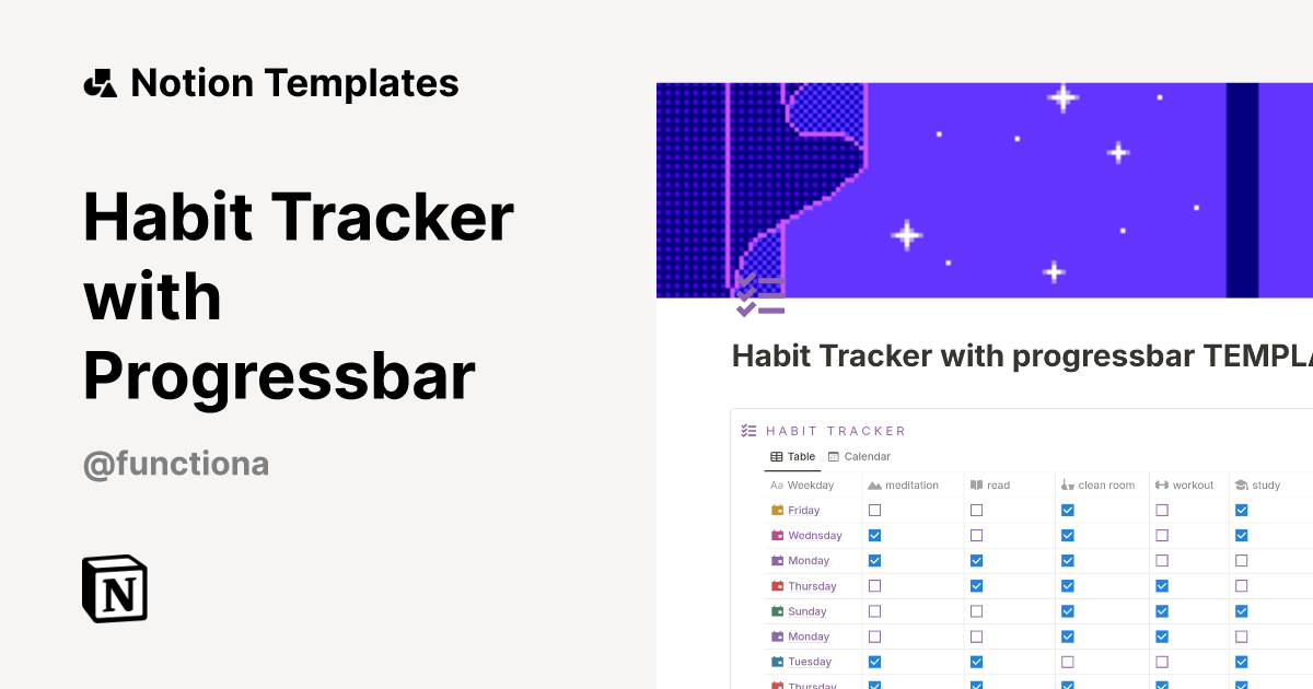 Habit Tracker with Progressbar Template by Functiona | Notion Marketplace