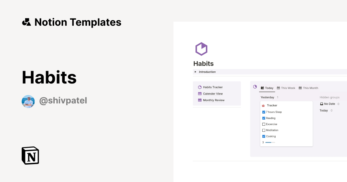 Habits Template by Shiv Patel | Notion Marketplace