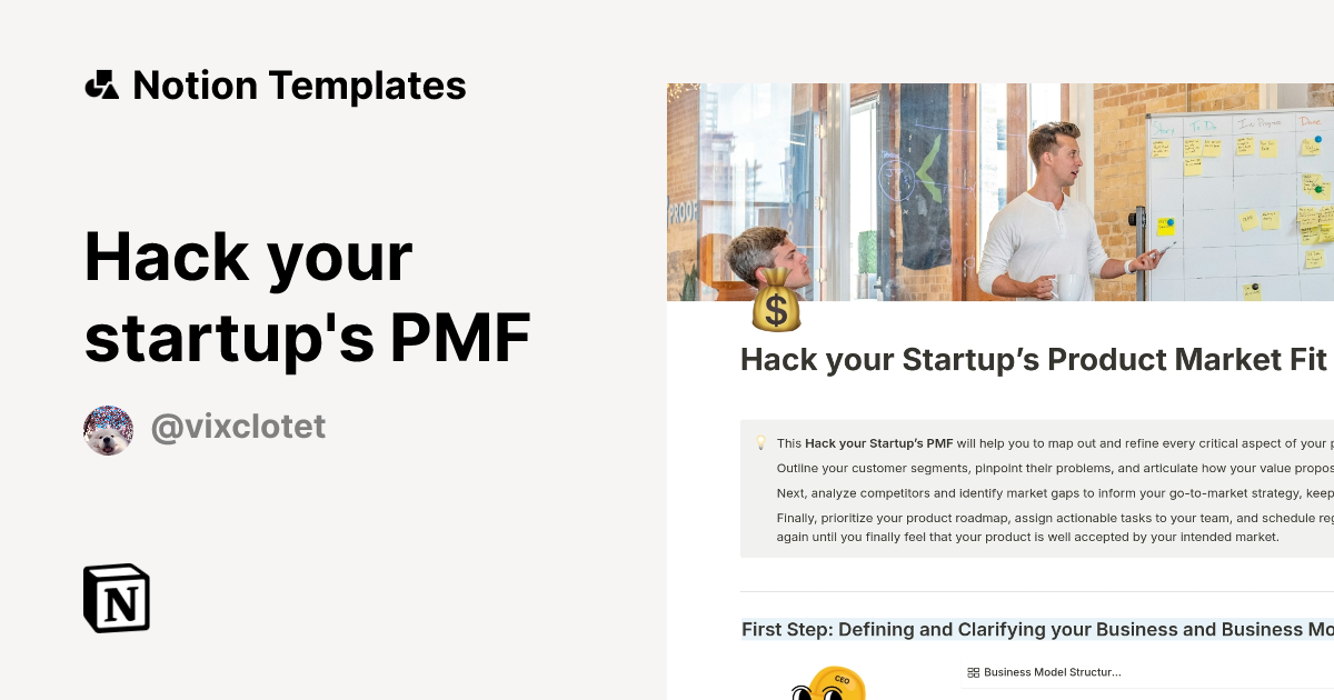 Hack your startup's PMF Template | Notion Marketplace