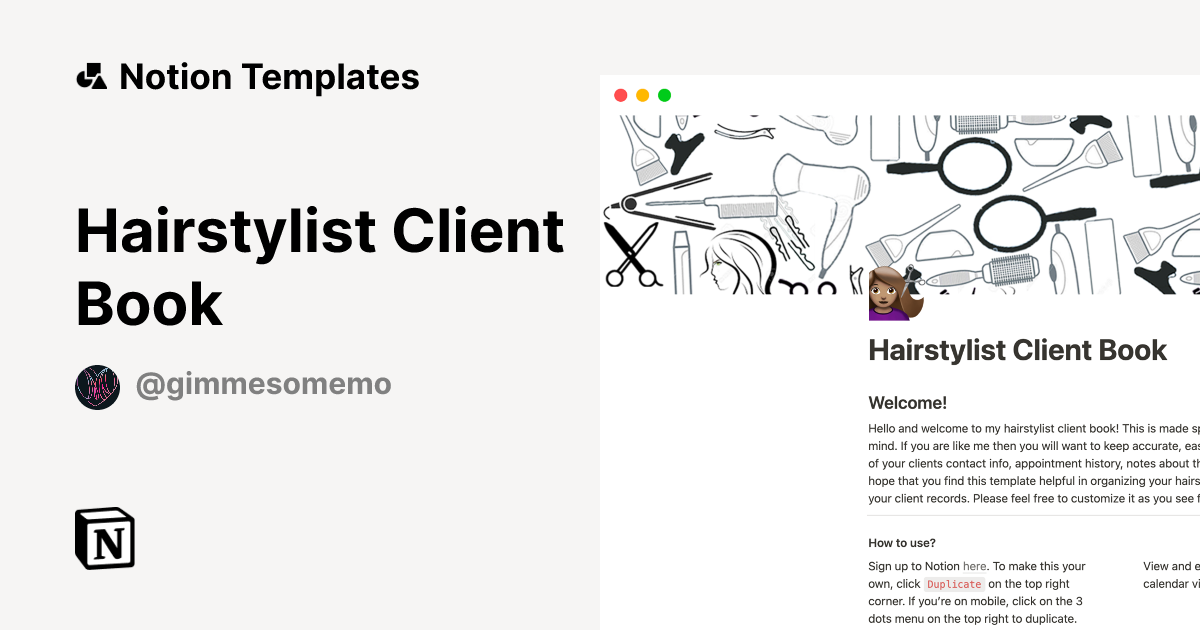 Hairstylist Client Book Template by Ms Mo | Notion Marketplace