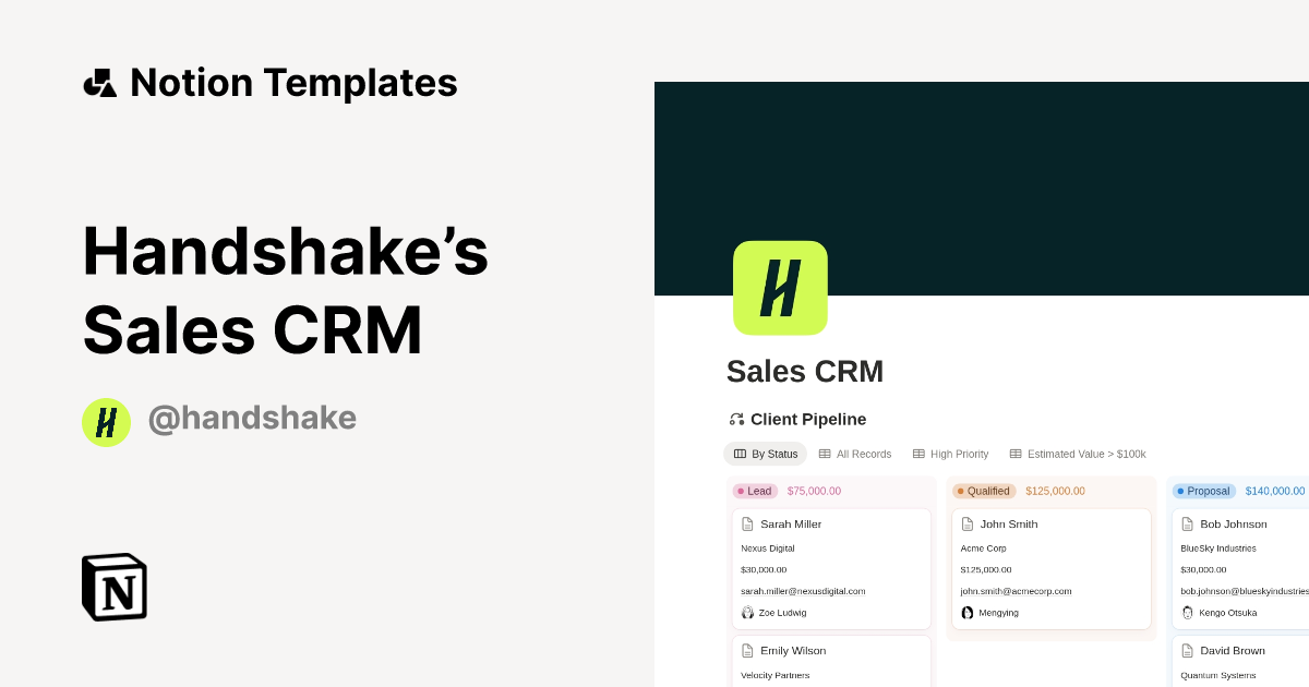 Handshake’s Sales CRM Template | Notion Marketplace