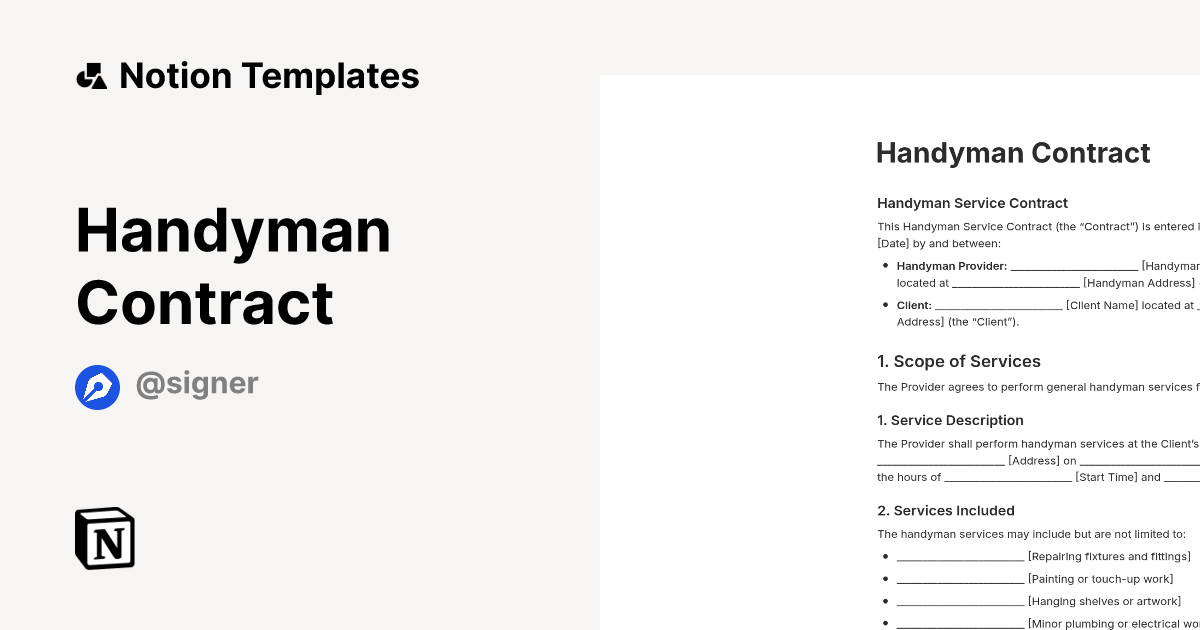 Handyman Contract Template | Notion Marketplace