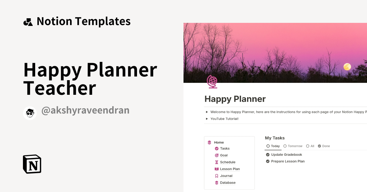 Happy Planner Teacher Template by Akshay Raveendran | Notion Marketplace