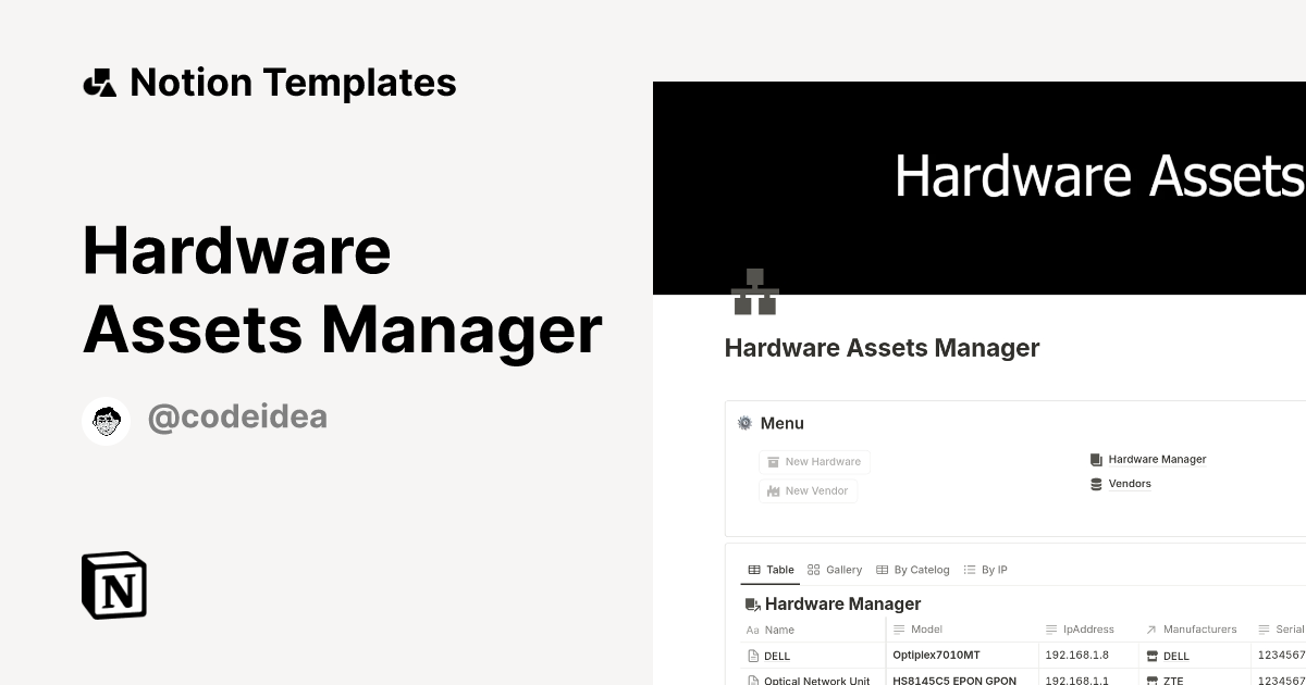 Hardware Assets Manager Template by codeidea | Notion Marketplace