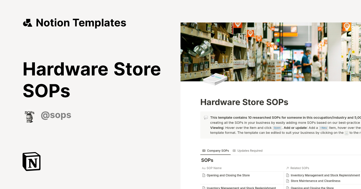 Hardware Store SOPs Template by SOPs | Notion Marketplace