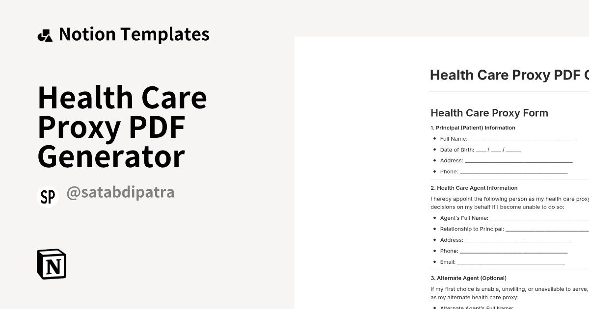 Health Care Proxy PDF Generator Template | Notion Marketplace