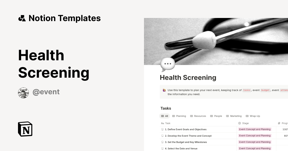 Health Screening Template by Event Planning Checklist | Notion Marketplace