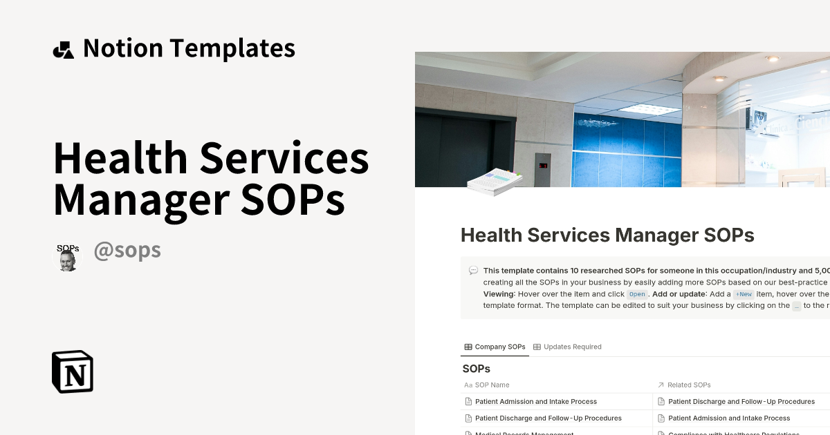 Health Services Manager SOPs Template by SOPs | Notion Marketplace