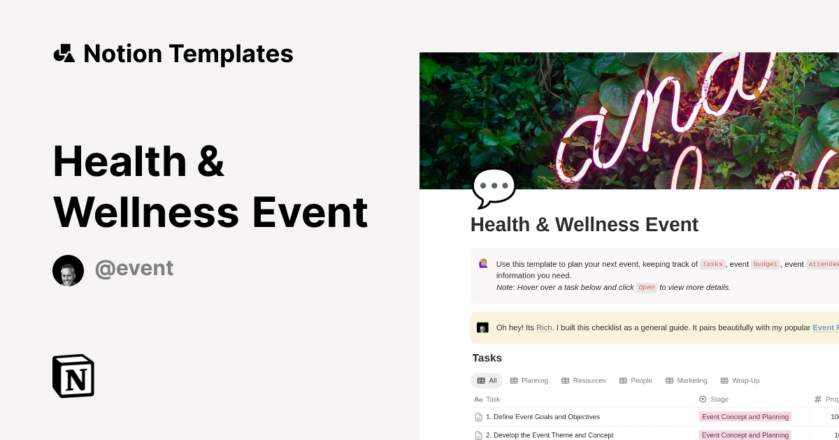 Health & Wellness Event Template | Notion Marketplace